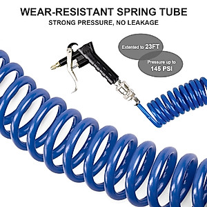 Blue Heavy Duty Truck Air Duster Blow Gun Cleaning with 23FT Meter Long Coil and Interchangeable Nozzle Tip, Air Seat Blow Gun Kit for Semi Truck Accessories