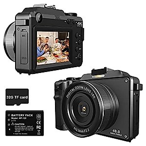 4K Digital Camera for YouTube 48MP Digital Cameras for Photograph Vlogging Camera with WiFi, 32G TF Card, Autofocus, Built-in 8 Color Filter