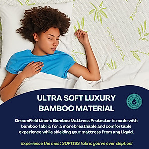 Bamboo Mattress Protector with Zipper - 100% Waterproof King Size Cooling Mattress Cover - Ultra Soft Jacquard Fabric Breathable Noiseless Mattress Pad Cover - Zippered Mattress Encasements