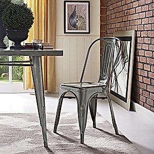Modway Promenade Industrial Modern Steel Kitchen Room Gunmetal, One Dining Chair