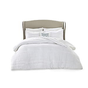 Madison Park Celeste Comforter Set-Textured Luxury Design All Season Down Alternative Bedding, Matching Sham, Decorative Pillows, Queen(90"x90"), White 5 Piece