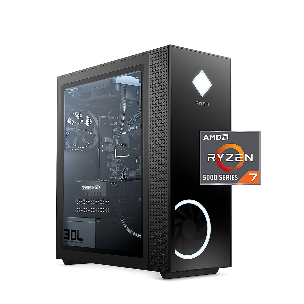 Omen 30L Gaming PC, NVIDIA GeForce RTX 3070, AMD Ryzen 7 5800X, HyperX 32 GB RAM, 1 TB SSD, Windows 10 Pro, Wi-Fi 6 & Bluetooth 5, Liquid Cooling, RGB Lighting (GT13-1170, 2021)