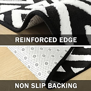 Unirea Geometric Shag Area Rugs for Bedroom Living Room, 3x5 Feet Machine Washable Small Rug Memory Foam Fluffy Carpet for Kids Room Dorm Nursery Bedside Play Mat Accent Home Decor, Black