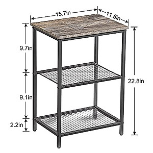 VECELO 3-Tier End Tables, Small Nightstands with Storage Shelf, Industrial Night Stand for Living Room Bedroom, Metal Frame, 1 Pack(A), Misty Gray