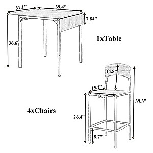 Merax 5 Pieces Farmhouse Counter Height Drop Leaf Dining Table Set with Chairs for 4, White Frame + Rustic Brown Tabletop