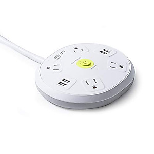 Power Strip Surge Protector Hub with 4 Outlet 4 USB 6 ft Extension Cord for Conference Room, 1200 Joules, Round Design by Easylife Tech
