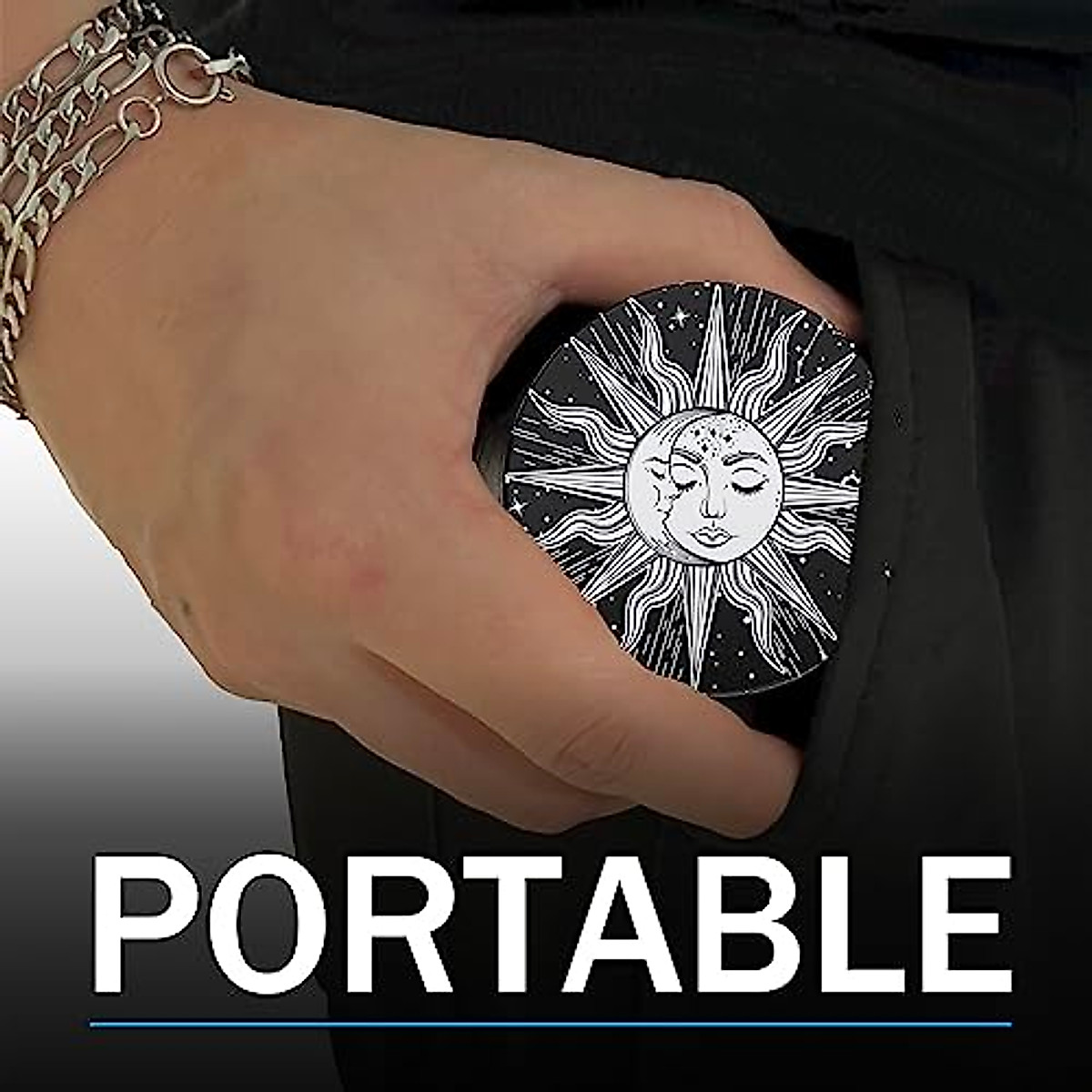 MIDOAIS Grinder 2.5inch, Boho Grinder Sun Moon Black