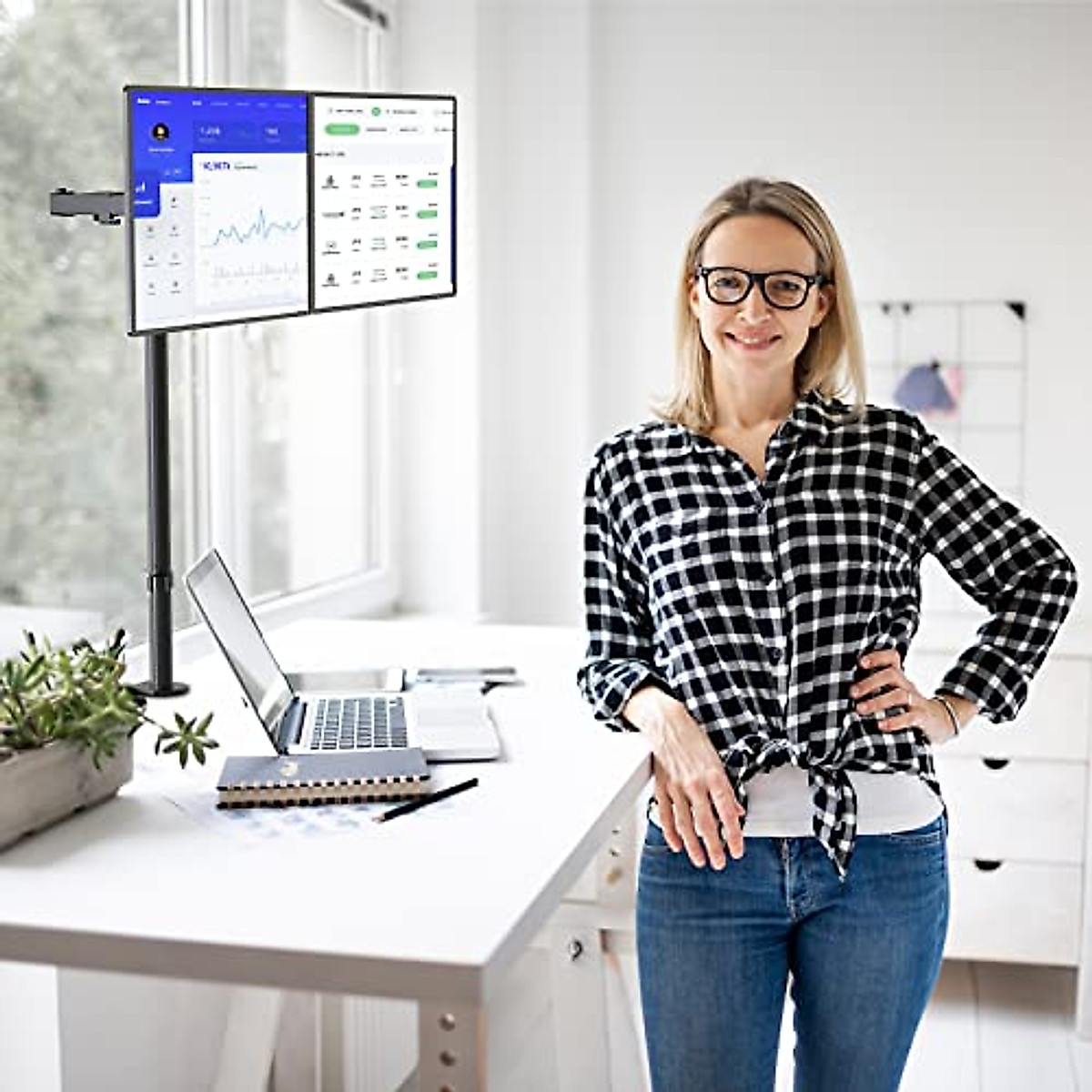 WALI Extra Tall Dual LCD Monitor Fully Adjustable Desk Mount Fits 2 Screens up to 27 inch, 22 lbs. Weight Capacity per Arm (M002XL), Black