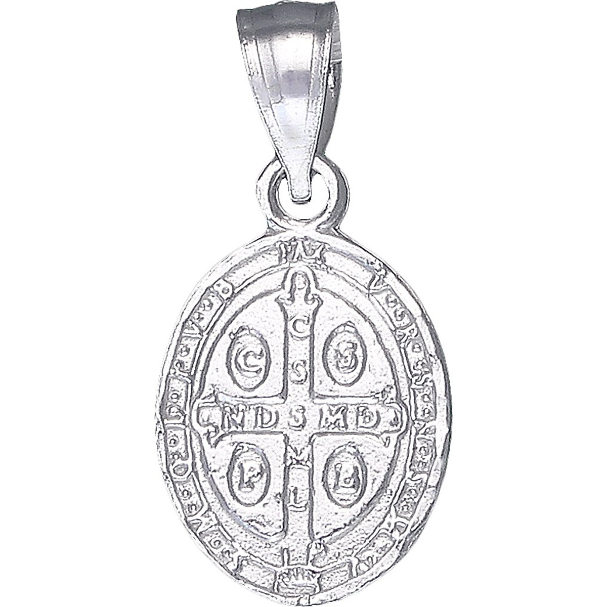 eJewelryPlus Sterling Silver Saint Benedict Medal Reversible Charm Pendant Necklace with Chain (with 24" Sterling Silver Figaro Chain)