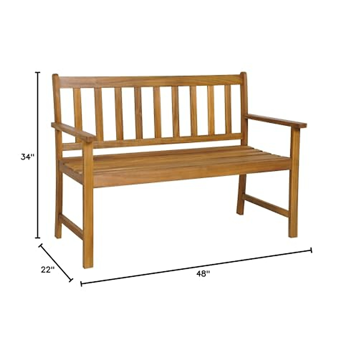 HAPPYGRILL Patio Wood Bench with Ergonomic Backrest & Armrests, 2-Person Outdoor Bench, All-Weather Acacia Wood Frame, Loveseat Outside Bench for Garden Balcony Poolside Porch Deck