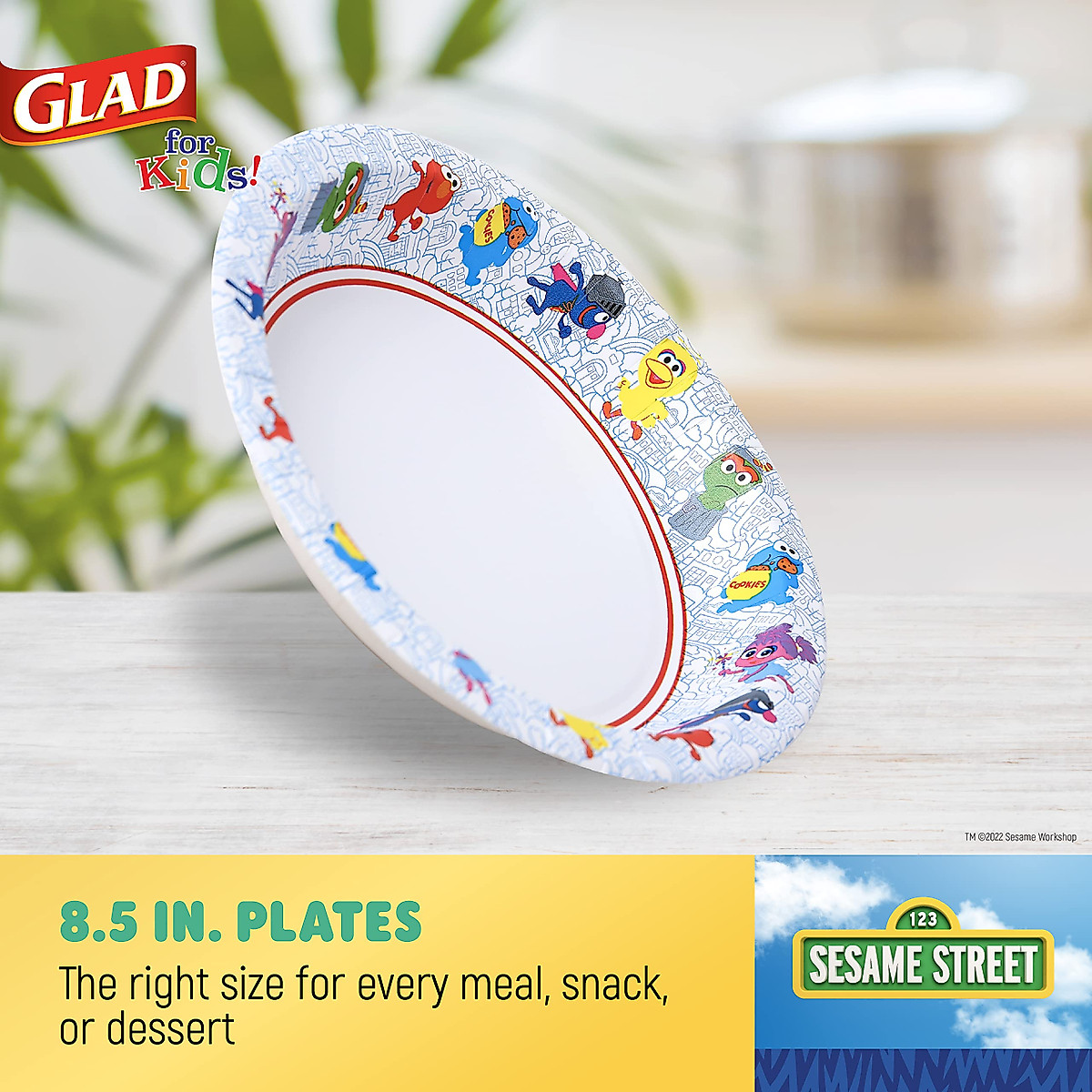 Glad for Kids Sesame Street Pals 8.5” Paper Plates | Sesame Street Paper Plates, Kids Snack Plates | Sesame Street Pals Paper Plates for Everyday Use, 8.5” Paper Plates 20 Ct