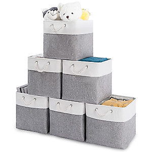 Oterri 6 Pack Foldable Storage Cubes, 13x13 Inch Fabric Bins, Decorative Storage Baskets for Home, Shelves, Nursery Organizers, Grey/White