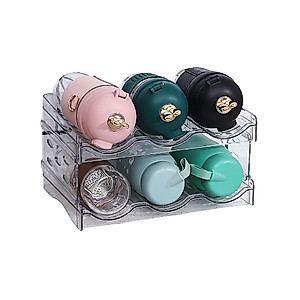 PEFWO Water Bottle Organizer, Stackable Cup Organizer for Cabinet, Water Bottle Holders for Kitchen Countertop, Tabletop, Pantry, Refrigerator -2 Packs, Hold 6 Bottles
