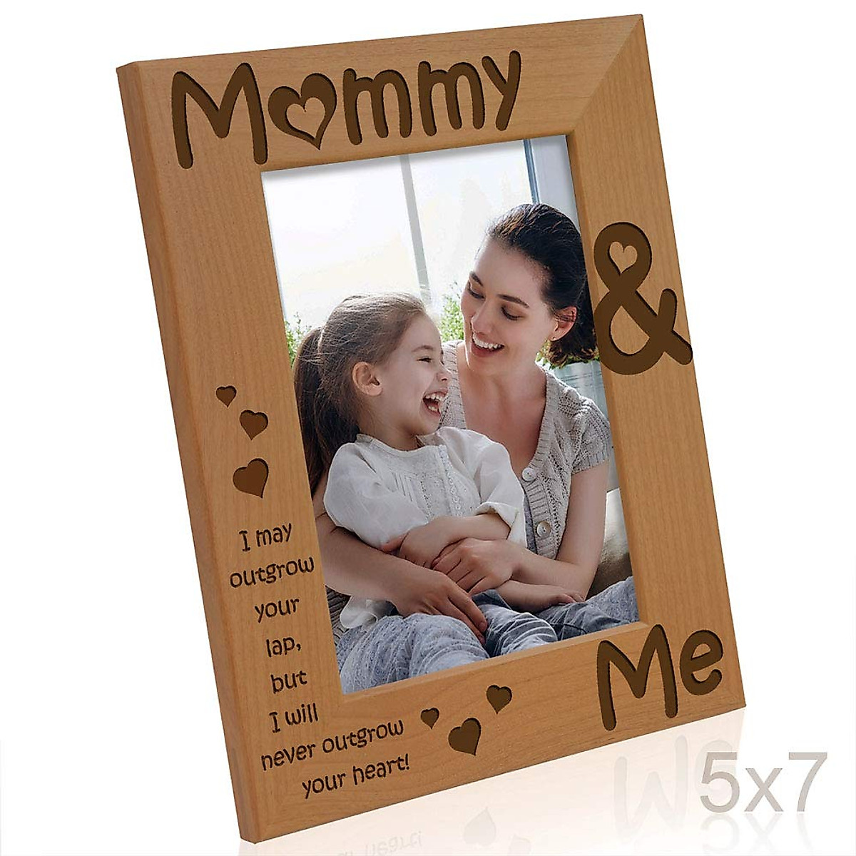 KATE POSH - Mommy & Me Engraved Natural Wood Picture Frame, I Love Mommy Photo Frame, New Baby Gifts, Nursery Picture Frame, New Mom Gifts (5x7-Vertical)