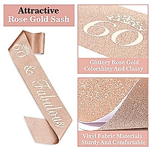 60th Birthday Decorations Women, Including 60th Birthday Crown/Tiara, Sash, Cake Topper and Candles, 60th Birthday Gifts for women