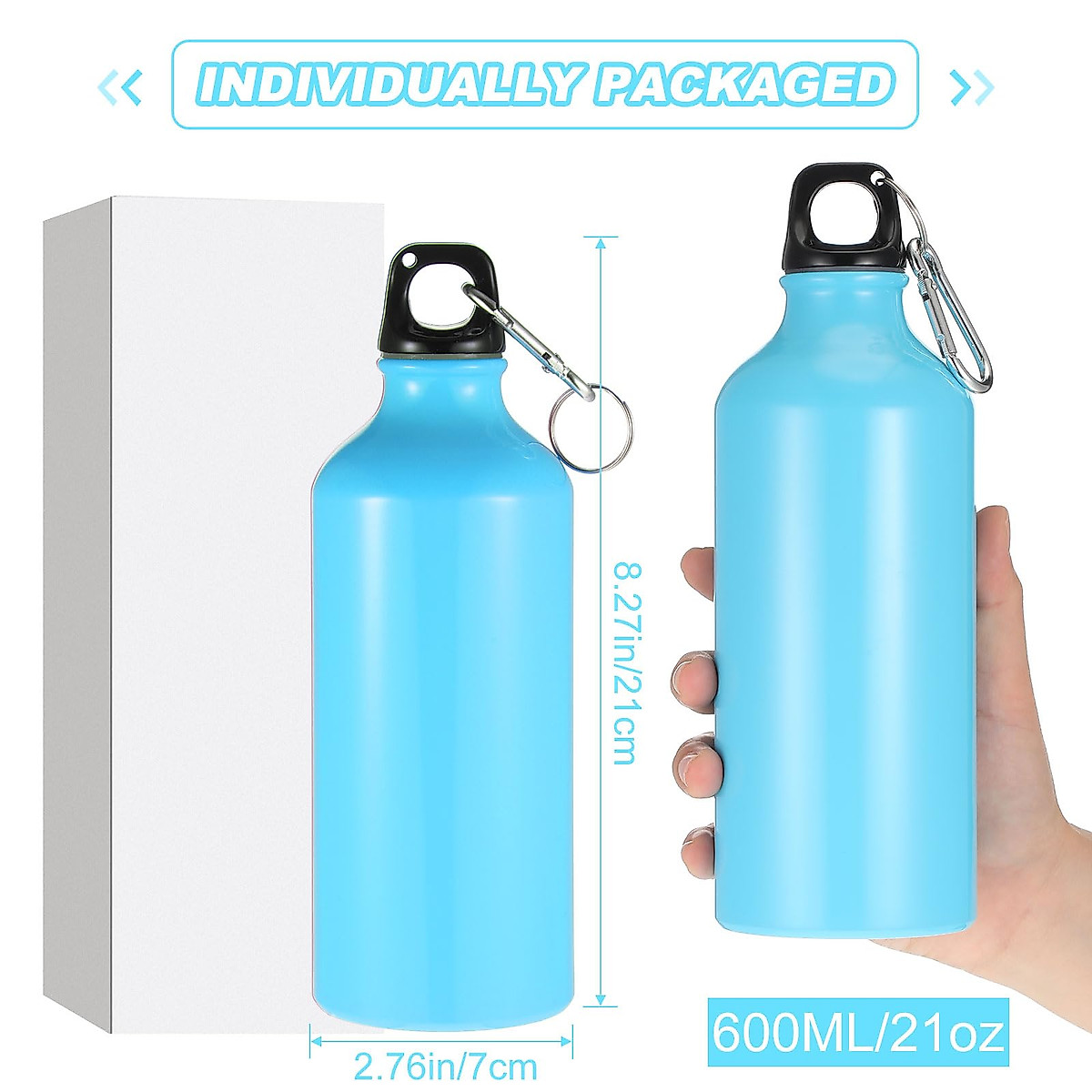 Mifoci 36 Pcs Aluminum Water Bottle Bulk 20 oz Reusable Lightweight Metal Water Bottles with Twist Cap and Buckle Leak Proof for Sports Gym Bicycle Camping Travelling(Pink, Blue, White, Yellow)