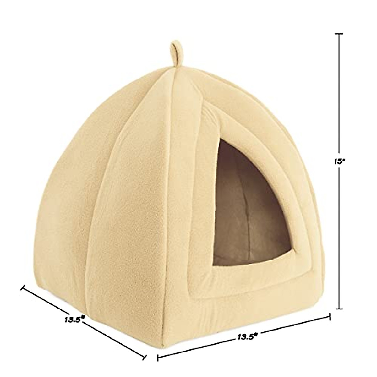 Cat House - Indoor Bed with Removable Foam Cushion - Pet Tent for Puppies, Rabbits, Guinea Pigs, Hedgehogs, and Other Small Animals by PETMAKER (Tan),(L) 13.5” x (W) 13.5” x (H) 15”