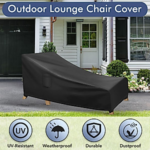Richwon Chaise Lounge Covers Outdoor Waterproof, Heavy Duty Patio Furniture Covers, Outdoor Furniture Covers Pool Lounge Chair Cover Fits up to 78L x 34W x 32H inches, 1 Pack, Black