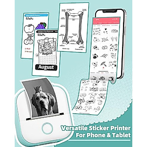 Memoking Label Makers - T02 Mini Portable Small Printer with 3 Rolls Paper, Sticker Printer Machine, Study Printer for Pictures, Photos, Journals, DIY, Compatible with Phone & Tablet, Green