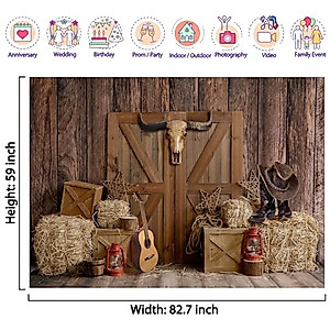 Western Cowboy Backdrop Wild West Photo Background Portrait Photography Props Cowgirl Theme Birthday Party Decorations, Ladvis 82.7"x59" Rustic Wood Banner Kids Baby Shower Photoshoot Supplies