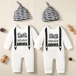 Aslaylme Baby Boy Matching Outfit Newborn Boy Twins Bodysuit Ladies We Have Arrived Romper (White,0-3 Months)