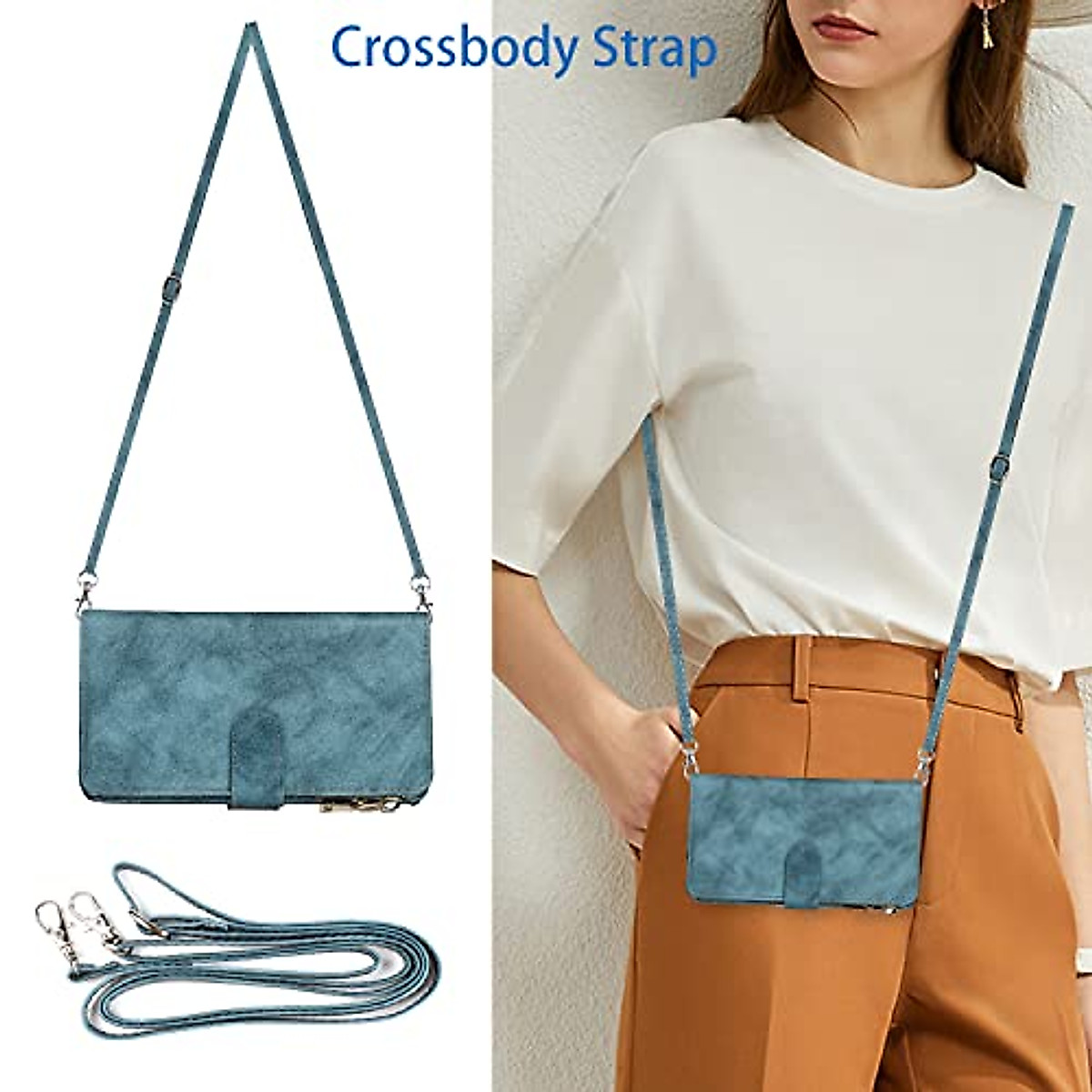 Cavor for Samsung Galaxy Z Fold 3 Crossbody Wallet Case with S Pen Holder, Leather Magnetic Closure Zipper Pocket Case with Card Slots Kickstand Feature TPU Shockproof Flip Cover,Light blue