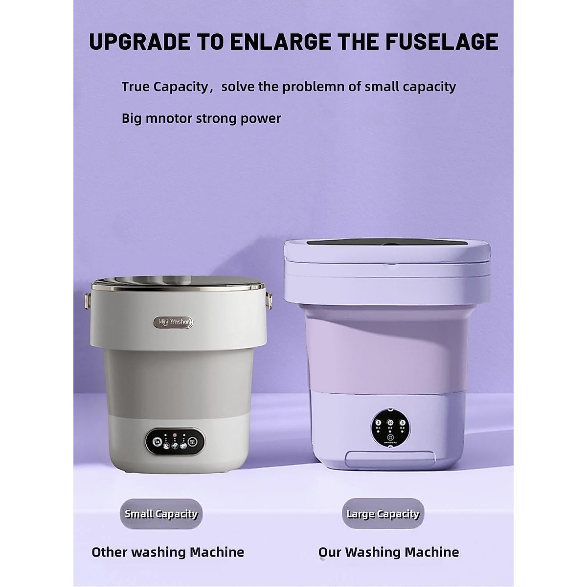 Portable washing machine,Mini Washer,15L upgraded large capacity foldable Washer.Deep cleaning of underwear, baby clothes and other small clothes.Suitable for apartments, dormitories, hotels.(Purple)