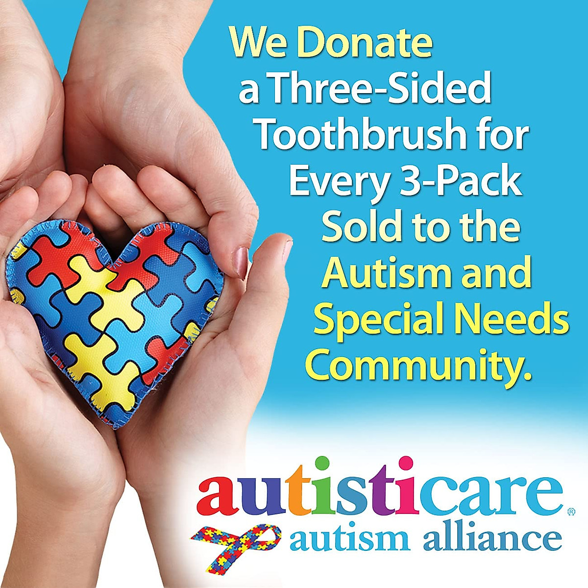 autisticare New Softer Feel Sensory 3-Sided Toothbrush 3-PK | Autism Spectrum Special Needs Asperger's Complete Dental Care Tactile Child Calming Gift Therapy Gum Health Fidget Caregiver Made in USA