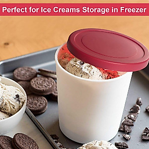 DUNCHATY Ice Cream Containers (Set of 2, 1 Quart Each) Freezer Dessert Containers Reusable Ice Cream Storage Tubs with Silicone Lids for Homemade IceCream Frozen Yogurt Sorbet Red