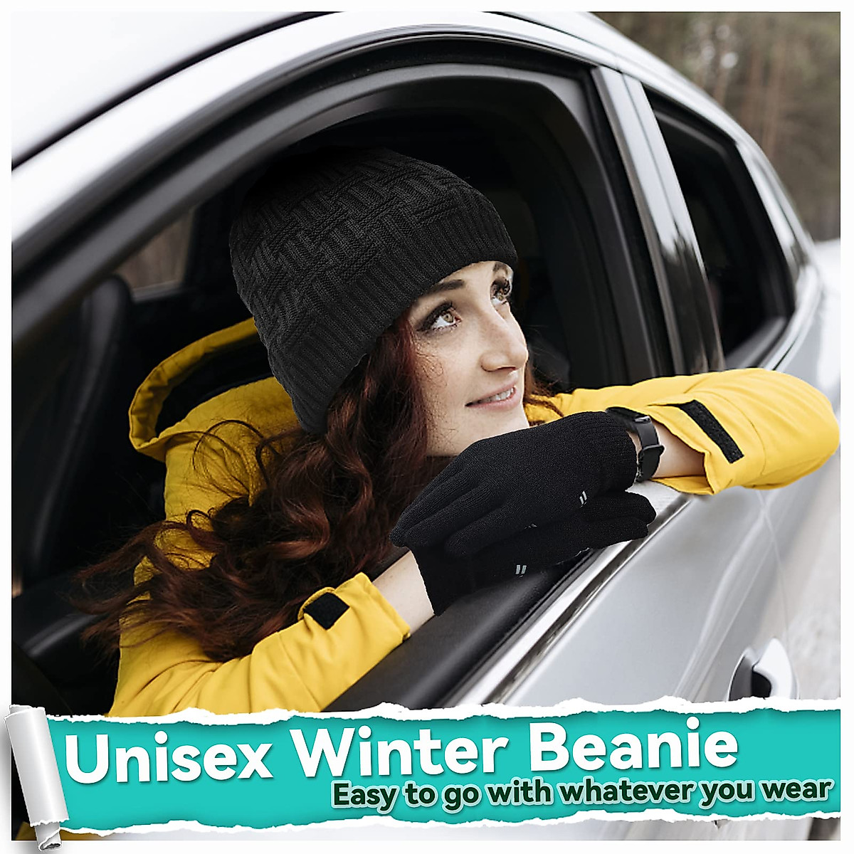 Wireless Bluetooth Beanie Hat Set - Winter Cap Music Hat with Speaker Headphones + Anti-Slip Touchscreen Gloves + Neck Warmer, Unique Christmas Tech Gifts for Men Women Teenager Boys Gamer Worker