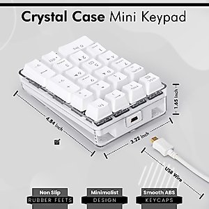 Qisan Mechanical Numeric Keypad GATERON Red Switch Wired Crystal Case White Backlit Gaming Keypad 21 Keys Mini Numpad Portable Mechanical Numpad Extended | Laptop Accessories | keypad for Computer