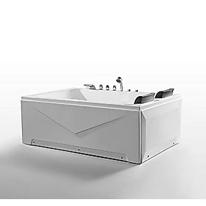 Empava 71 in. Acrylic Alcove Whirlpool Bathtub - Hydromassage Rectangular Jetted Soaking Tub with Right Side Drain - 3-Side Apron - Waterfall Faucet , White