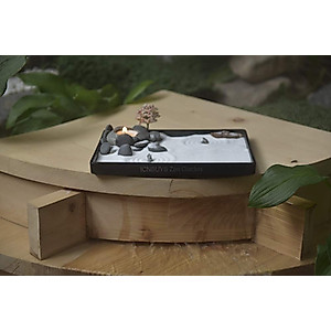 ICNBUYS Handmade Zen Garden Pebbles Candle Holder Set with Zen Garden Tools, Sand, Base Tray and Free Accessories