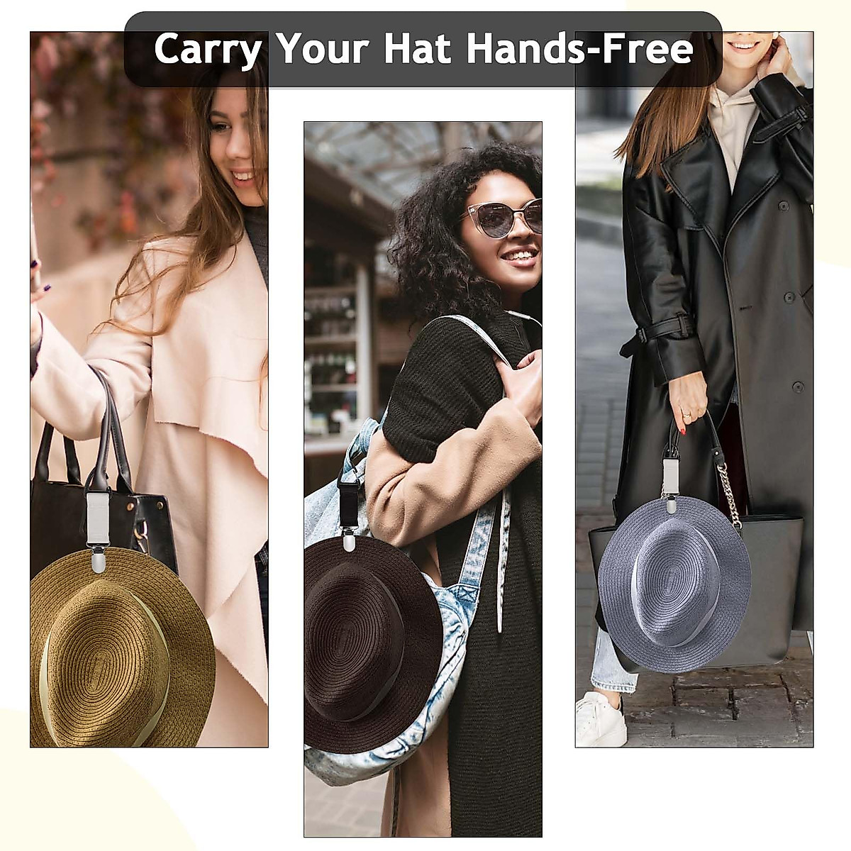 Dimeho 4 Pack Hat Clip Elastic Travel Caps Carrier Strong Hold Baseball Cap Holder Keeper Hands-Free Hats Brim Hanging Hook Traveling Accessories for Sunglasses Keys Backpacks Bags Luggage