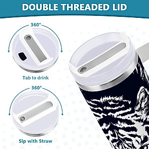 ALAZA White Tiger Portrait 40 oz Tumbler Stainless Steel Water Bottle Vacuum Insulated Cup with Straw Lid & Handle For Travel Car Cup Holder