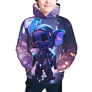 FOUNCY Cartoon 3d Printed Sweatshirt Unisex Kids Game Sweatshirt Stitch Hoodie For Boys And Girls (US, Alpha, Medium, Regular, Regular, violet)