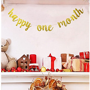 Starsgarden Glittery Gold Happy One Month Banner, Baby Boys/Girls' 1 Months/Half Year Birthday, Baby Shower Party Gold Gliter Paper Sign