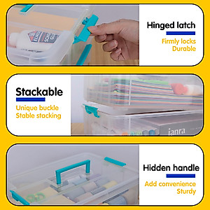 TERGOO 2 Layer Plastic Storage Containers with Lids, Multipurpose Clear Stack & Carry Box, Portable Craft Organizers and Storage Bin for Organizing Art & Craft, Sewing, Makeup, Nail Supplies (Blue)