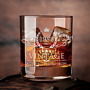 40th Birthday Gifts for Men Whiskey Glass Set - 40th Birthday Decorations, Party Supplies - 40 Year Anniversary, Bday Gifts Ideas for Him, Dad, Husband, Friends - Wood Box & Whiskey Stones & Coaster