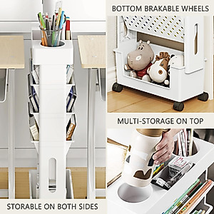 yeavs 5-Tier Mobile Bookshelf, Rolling Bookcase Book Storage Rack, Movable File Folder Organizer Cart with Wheels for Home Study Office Living Room Classroom, Pink