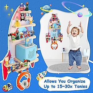 Taladad for Toniebox Starter Tonie Shelf Wall Mounted,Tonies Figures Tonies Storage,Magnetic Wooden Floating Shelves Compatible with Tonie Box Player Character for Children Room