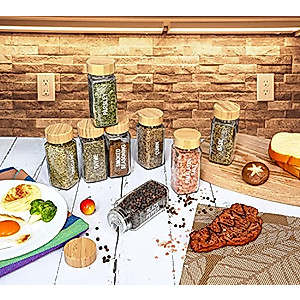 Glass Spice Jars with Label Set, Bamboo Lids & Funnel - Kitchen Airtight Storage Jars with Lids - Spices and Seasonings Sets Organizer, Spice Glass Jar with Lid Food Canister Bottle Sugar Shaker