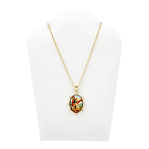 LESLIE BOULES St Michael The Archangel Pendant Necklace 18K Gold Plated Chain 18 Inches Length