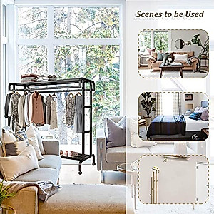 Double Rails Clothes Rack, Industrial Pipe Style Rolling Garment Rack, Heavy Duty Clothes Hanging Rack for Shop Home Office Laundry,Black,120 * 50 * 150cm