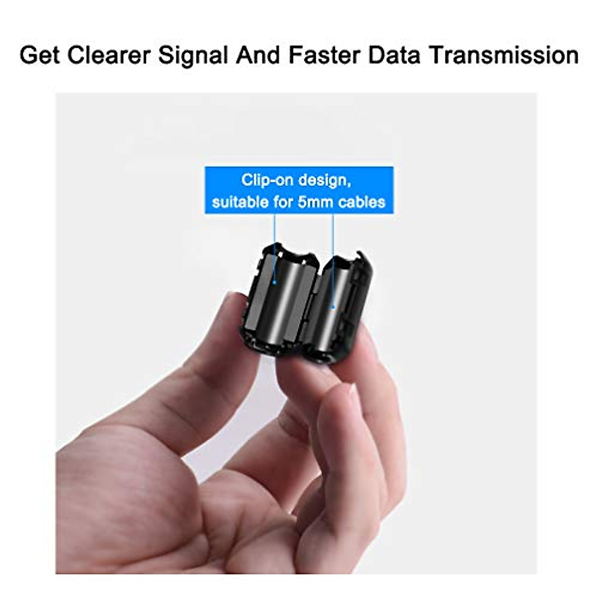 Viaky 12 Pack RFI EMI Noise Suppressor Cable Clip, Clip-on Ferrite Ring Core Noise Filter for 5mm Dia Cable(Black)