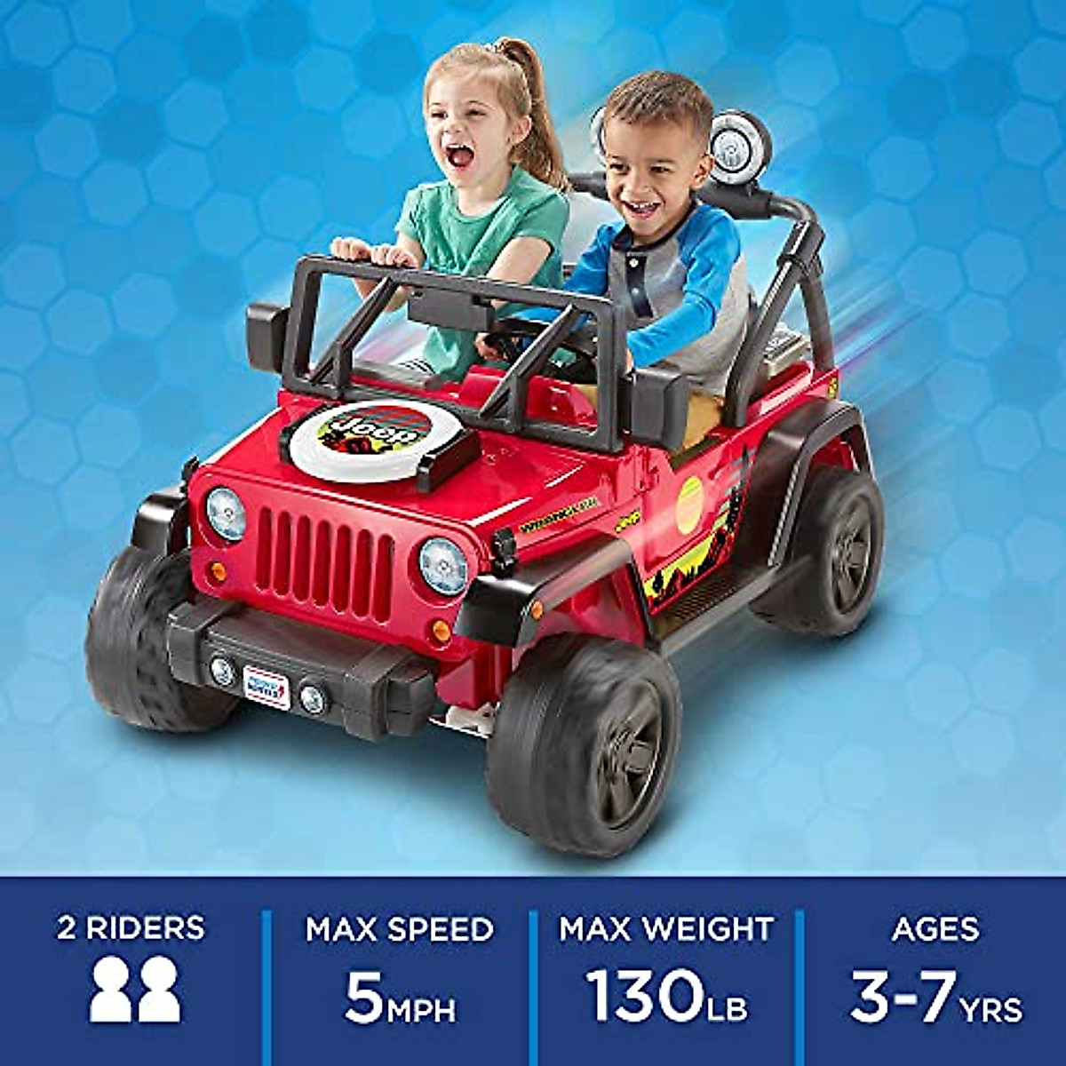 Power Wheels Ride-On Toy BBQ Fun Jeep Wrangler Battery-Powered Vehicle with Sounds, Pretend Grill & 5 Food Pieces, Preschool Kids 3+ Years​