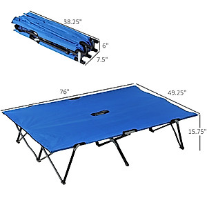 Outsunny 2 Person Folding Camping Cot for Adults, 50" Extra Wide Outdoor Portable Sleeping Cot with Carry Bag, Elevated Camping Bed, Beach Hiking, Blue