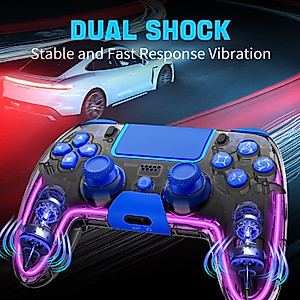 Honghao Controllers for PS4, LED Wireless PS4 Remote with Hall 3D Joystick, Dual 4 Shock RGB Custom Game Controllers for PlayStation 4 | Customizable Buttons| Responsive Control (Blue)