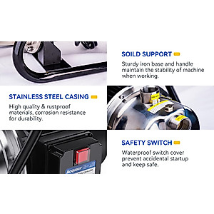 Acquaer 1.5HP Portable Shallow Well Pump Garden Pump, Stainless Steel, 1210GPH, 115V Sprinkler Pump Water Transfer Draining Irrigation Pump for Water Removal/Lawn Garden