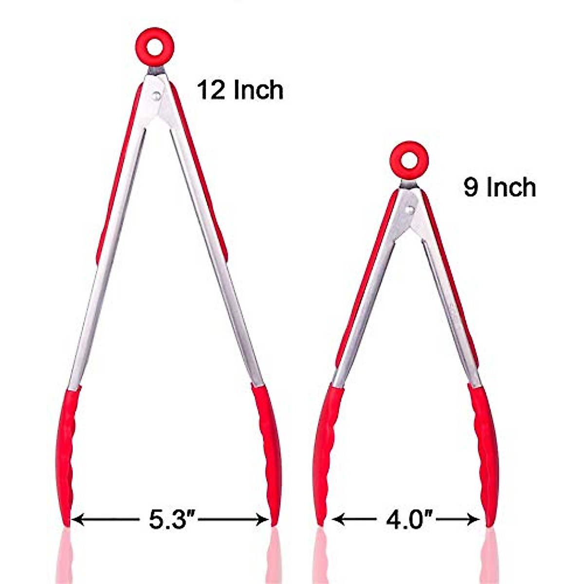 Uigos Kitchen Cooking Food Tongs Stainless Steel With Silicone Heads Locking Clip 2 Piece  (9" & 12")